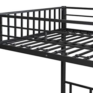 Goohome Triple Bunk Beds, Twin Over Twin Bunk Beds for 3, Metal Bed Frame for Bedroom, Apartment, Dorm, Heavy Duty Bunk Bed with Guardrail Ladder, Space-Saving, Black