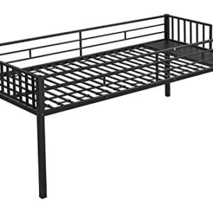 Goohome Triple Bunk Beds, Twin Over Twin Bunk Beds for 3, Metal Bed Frame for Bedroom, Apartment, Dorm, Heavy Duty Bunk Bed with Guardrail Ladder, Space-Saving, Black