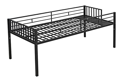 Goohome Triple Bunk Beds, Twin Over Twin Bunk Beds for 3, Metal Bed Frame for Bedroom, Apartment, Dorm, Heavy Duty Bunk Bed with Guardrail Ladder, Space-Saving, Black