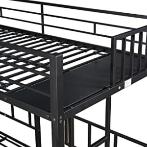 Goohome Triple Bunk Beds, Twin Over Twin Bunk Beds for 3, Metal Bed Frame for Bedroom, Apartment, Dorm, Heavy Duty Bunk Bed with Guardrail Ladder, Space-Saving, Black