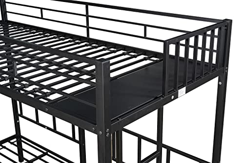 Goohome Triple Bunk Beds, Twin Over Twin Bunk Beds for 3, Metal Bed Frame for Bedroom, Apartment, Dorm, Heavy Duty Bunk Bed with Guardrail Ladder, Space-Saving, Black