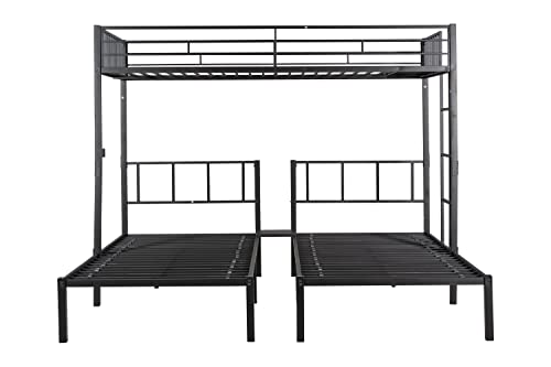 Goohome Triple Bunk Beds, Twin Over Twin Bunk Beds for 3, Metal Bed Frame for Bedroom, Apartment, Dorm, Heavy Duty Bunk Bed with Guardrail Ladder, Space-Saving, Black