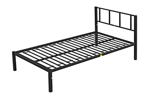 Goohome Triple Bunk Beds, Twin Over Twin Bunk Beds for 3, Metal Bed Frame for Bedroom, Apartment, Dorm, Heavy Duty Bunk Bed with Guardrail Ladder, Space-Saving, Black