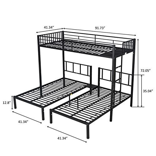 Goohome Triple Bunk Beds, Twin Over Twin Bunk Beds for 3, Metal Bed Frame for Bedroom, Apartment, Dorm, Heavy Duty Bunk Bed with Guardrail Ladder, Space-Saving, Black