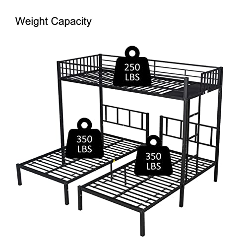 Goohome Triple Bunk Beds, Twin Over Twin Bunk Beds for 3, Metal Bed Frame for Bedroom, Apartment, Dorm, Heavy Duty Bunk Bed with Guardrail Ladder, Space-Saving, Black