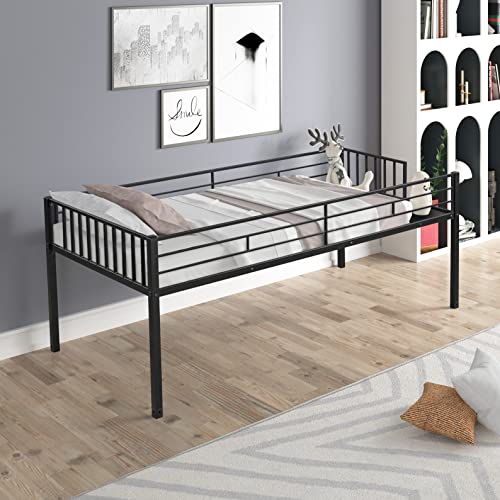 Goohome Triple Bunk Beds, Twin Over Twin Bunk Beds for 3, Metal Bed Frame for Bedroom, Apartment, Dorm, Heavy Duty Bunk Bed with Guardrail Ladder, Space-Saving, Black