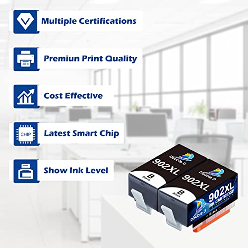 DOUBLE D Compatible 902XL Black Ink Cartridges Replacement for HP 902 902XL Black (Upgrade Chip) for HP OfficeJet Pro 6978 6962 6968 6975 6960 6970 6950 6954 6979 6951 Printer (2 Black)