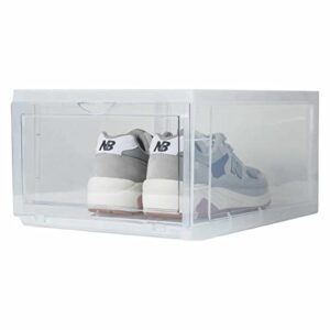 SneakNeat Sneaker Storage Container - 10 Pack, Durable Shoe Box Set with Drop Front Door - Store Up to Men's USA Size 13 - Free Standing Stackable Household Organizer - Stores, Protects, Displays Shoe Collection (Clear)