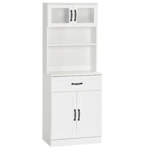 homcom freestanding kitchen pantry, 4-door buffet cabinet with hutch, coffee bar with adjustable shelves, 63.5 inches, white