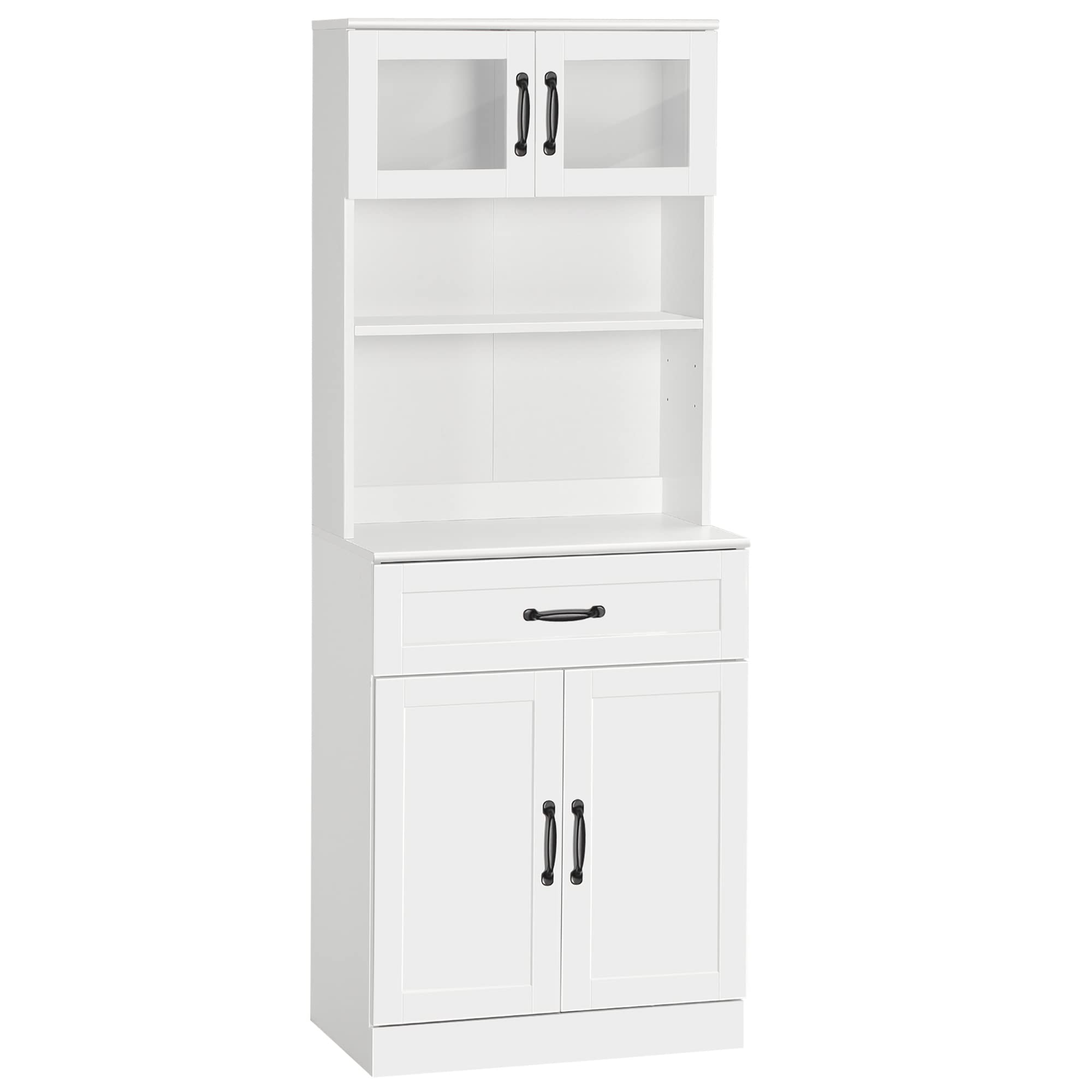 HOMCOM Freestanding Kitchen Pantry, 4-Door Buffet Cabinet with Hutch, Coffee Bar with Adjustable Shelves, 63.5 Inches, White