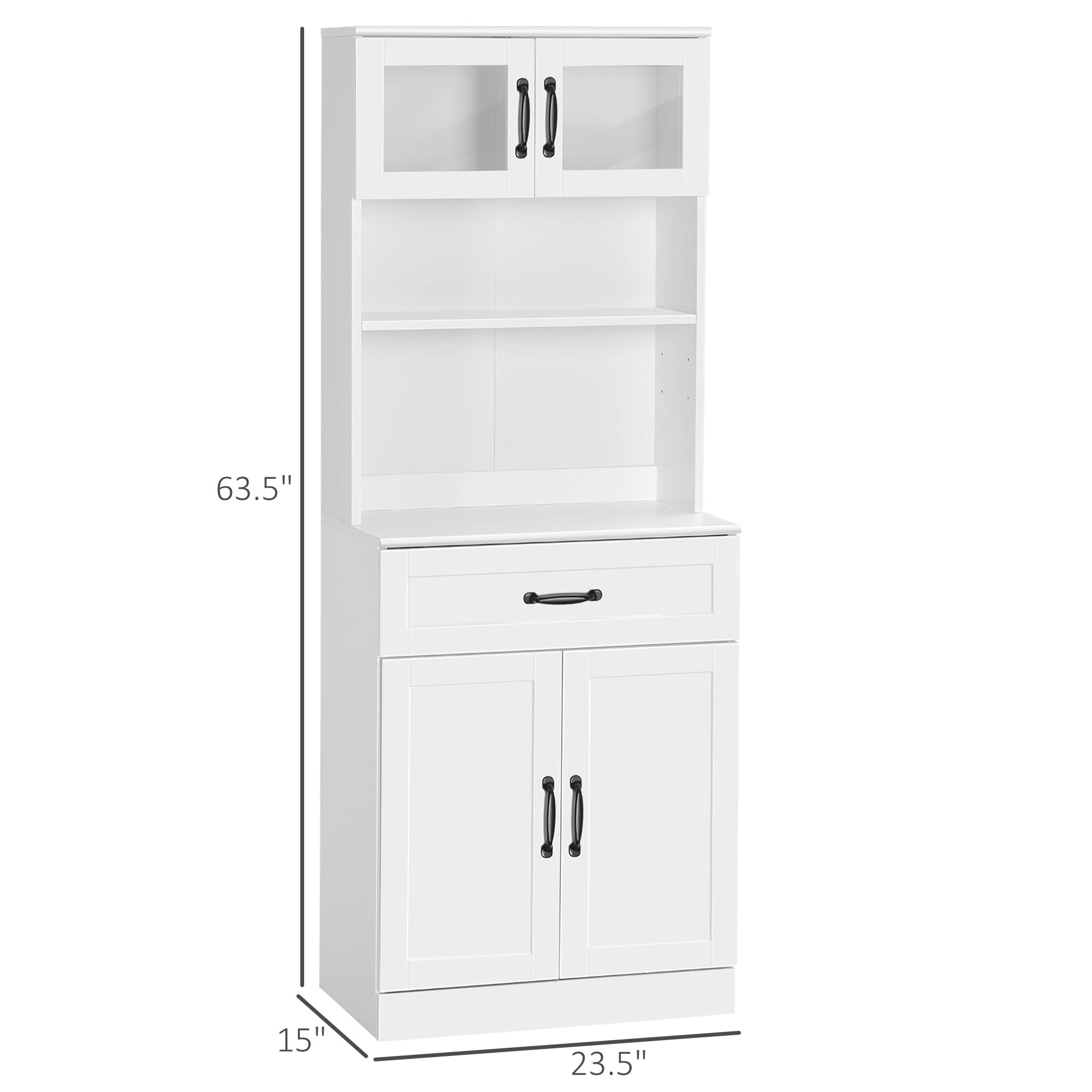 HOMCOM Freestanding Kitchen Pantry, 4-Door Buffet Cabinet with Hutch, Coffee Bar with Adjustable Shelves, 63.5 Inches, White