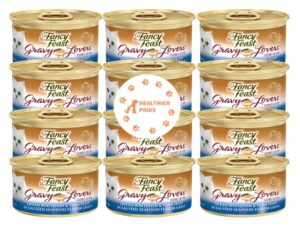 fancy feast gravy wet cat food, gravy lovers ocean whitefish & tuna feast in seafood gravy 3 oz (12 cans) with healthier paws sticker!!