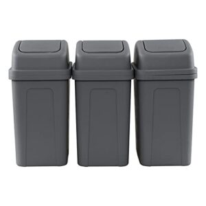 ramddy 3 pack plastic garbage can, gray, 7 l trash can with swing lid