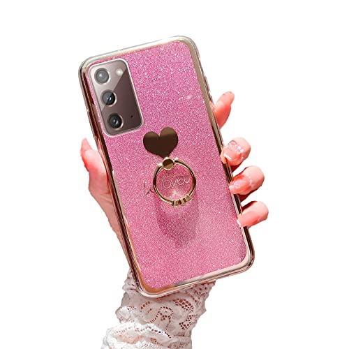 Case for Galaxy Note 20 5G Girls Women Cute Luxury Glitter Shiny Sparkly Shell with Ring Kickstand UPC Soft Slim Bumper Shockproof Protective Phone Cover for Samsung Galaxy Note 20 5G/4G 6.7" - Pink