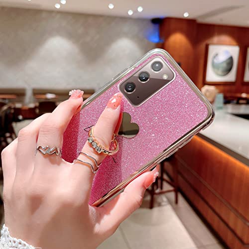 Case for Galaxy Note 20 5G Girls Women Cute Luxury Glitter Shiny Sparkly Shell with Ring Kickstand UPC Soft Slim Bumper Shockproof Protective Phone Cover for Samsung Galaxy Note 20 5G/4G 6.7" - Pink