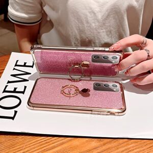 Case for Galaxy Note 20 5G Girls Women Cute Luxury Glitter Shiny Sparkly Shell with Ring Kickstand UPC Soft Slim Bumper Shockproof Protective Phone Cover for Samsung Galaxy Note 20 5G/4G 6.7" - Pink