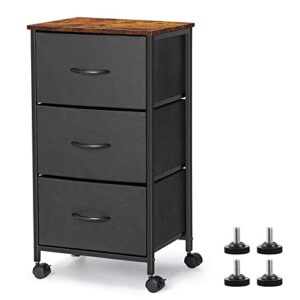 small dresser for bedroom, 3 drawer fabric storage chest, storage tower organizer unit with removable fabric bins and wheels for closet bedside, nursery, living room, bedroom, college dorm, black.