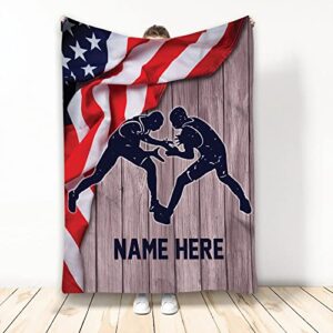 OhaPrints Custom Wrestling Lover Wrestler Gift American Flag Personalized Name Number Soft Sherpa Throw Blankets Cozy Fuzzy Fleece Throws for Tv Sofa Couch Comfy Fluffy Blanket 30X40 50X60 60X80