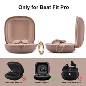 Leather Beat Fit Pro Case Cover,V-MORO Genuine Leather Skin Case Cover for Beats Fit Pro 2021 Earbuds Protective Cover with Keychain Accessories for Women Men(Dune)