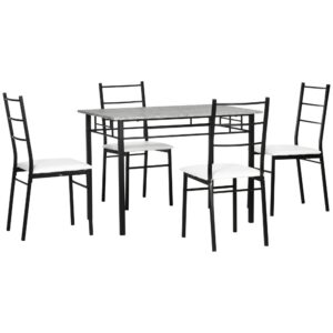 homcom kitchen table and chairs for 4, modern dining table set with padded sponge cushion chairs and marble textured dining table, light grey and black