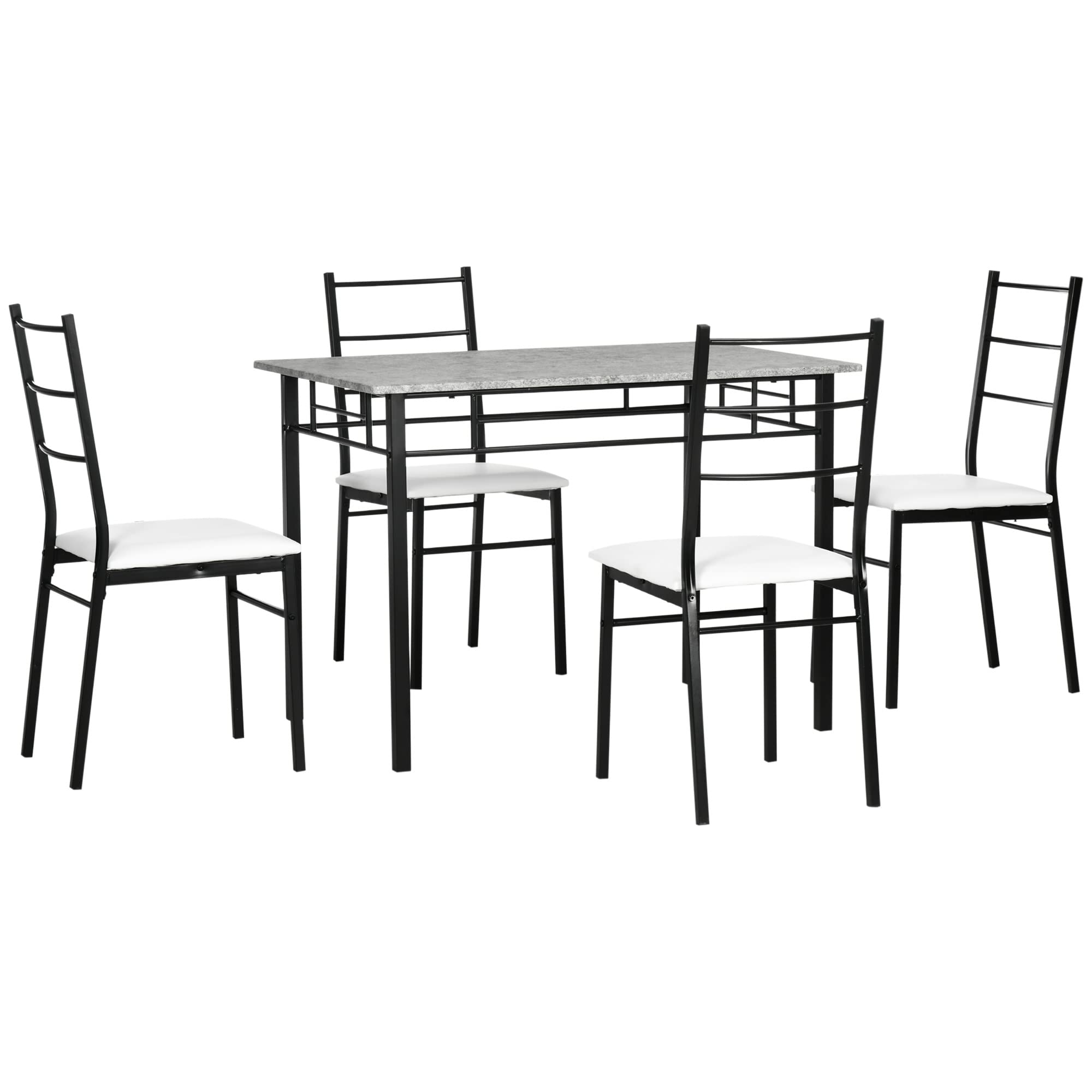 HOMCOM Kitchen Table and Chairs for 4, Modern Dining Table Set with Padded Sponge Cushion Chairs and Marble Textured Dining Table, Light Grey and Black