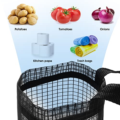 Thinp 2 Pieces Plastic Bag Holder, Hanging Grocery Bag Holder Trash Bag Holder Foldable Mesh Hanging Storage Bag Dispenser Plastic Bag Dispenser for Home Kitchen Garbage Bag Storage(Black)