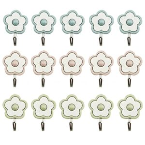 15 pack cute flower utility hooks wall hangers without nails self adhesive key holder wall decor dorm command hooks stick on wall kitchen bathroom office mixed color