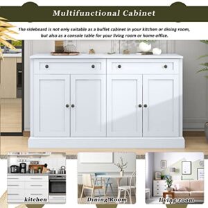 VLOJELRY Modern Sideboard Buffet Storage Cabinet with 2 Drawers & 4 Doors Adjustable Shelves Free Standing Cabinet Kitchen Console Table for Dining Living Room, Entryway, White