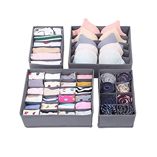 Fodofodo 4Set Closet Underwear Organizer Drawer Divaider,Foldable Cabinet Closet Bra Organizers and Storage Boxes for T-shirts,Leggings,Scarves,Skirts,Storing Socks,Underwear,Panties,Ties,Belt