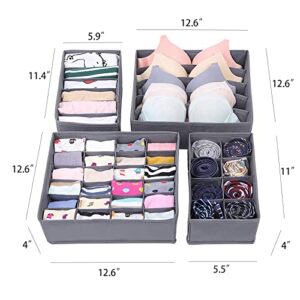 Fodofodo 4Set Closet Underwear Organizer Drawer Divaider,Foldable Cabinet Closet Bra Organizers and Storage Boxes for T-shirts,Leggings,Scarves,Skirts,Storing Socks,Underwear,Panties,Ties,Belt