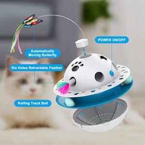 Tyasoleil 3 in 1 Smart Cat Toys, Interactive Cat Roly Poly Toy, Electric Indoor Kitten Toys, Fluttering Butterfly,Random Whack-A-Mole Mice, Dual Power Supplies, Auto On/Off（Blue）