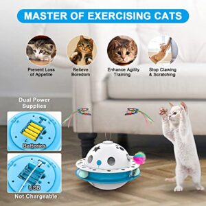 Tyasoleil 3 in 1 Smart Cat Toys, Interactive Cat Roly Poly Toy, Electric Indoor Kitten Toys, Fluttering Butterfly,Random Whack-A-Mole Mice, Dual Power Supplies, Auto On/Off（Blue）