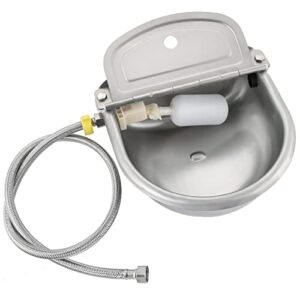 amgsh automatic animal drinking water bowl with float valve | stainless steel livestock waterer with 39 inch water hose for cattle horse goat sheep pet dog waterer dispenser (without drain hole)