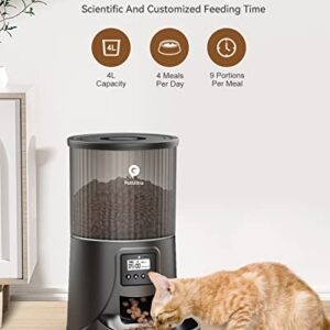 PETULTRA Automatic Cat Feeders, Timed Dog Feeder 4L Programmable Control 1-4 Meals Pet Dry Food Dispenser with Desiccant Bag for Cats and Small Medium Dogs, Dual Power Supply, 10s Voice Recorder