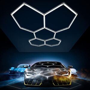 cdkmax 24 pack hexagon led garage lights,192w 26400lm 6500k hexagon led lighting system ultrabright car detailing ceiling shop light for garage workshop basement gym warehouse (5 hex system)