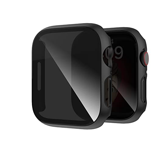 Cuteey 2 Pack for Apple Watch Series 9 Series 8 7 Privacy Screen Protector Case 45mm, Unti-Spy Glass Protector Hard PC Cover Bumper for iWatch 9 8 7 45mm Accessories,Black/Black