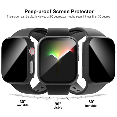 Cuteey 2 Pack for Apple Watch Series 9 Series 8 7 Privacy Screen Protector Case 45mm, Unti-Spy Glass Protector Hard PC Cover Bumper for iWatch 9 8 7 45mm Accessories,Black/Black