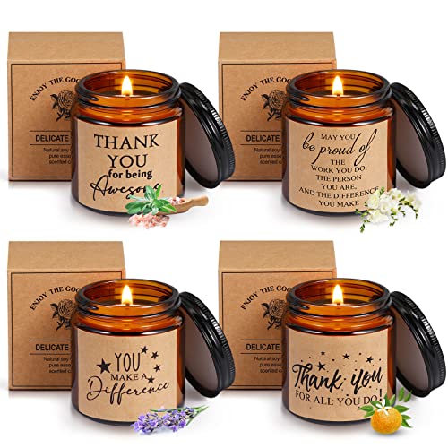 4 Pcs Thank You Candles 3.5 oz Scented Candles Employee Appreciation Gifts Thank You for Being Awesome Inspirational Candle for Teacher Coworker Nurse Women Gifts, 4 Fragrances