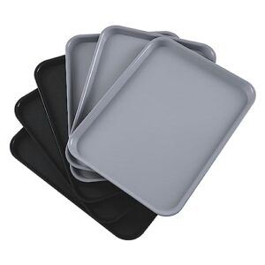 Ggbin 6 Pack Plastic Fast Food Serving Tray, Black and Gray, Rectangular Cafeteria Trays