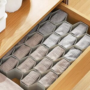 Tecbeauty 32PCS Honeycomb Separator Adjustable Drawer Organizer Divider for Underwear, Socks, Makeup, Belts, Ties, Office Supplies (Grey)