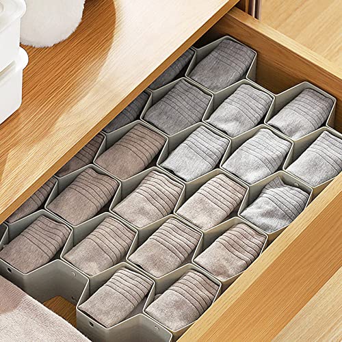 Tecbeauty 32PCS Honeycomb Separator Adjustable Drawer Organizer Divider for Underwear, Socks, Makeup, Belts, Ties, Office Supplies (Grey)