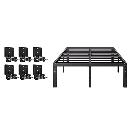 COMASACH 16 Inch Queen Bed Frame and 6 Pcs Mattress Gaskets, Heavy Duty Metal Platform Bed Frames with 4500Lbs Steel Slat Support, No Box Spring Needed, Noise Free Non Slip Mattress Foundation, Black