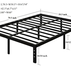 COMASACH 16 Inch Queen Bed Frame and 6 Pcs Mattress Gaskets, Heavy Duty Metal Platform Bed Frames with 4500Lbs Steel Slat Support, No Box Spring Needed, Noise Free Non Slip Mattress Foundation, Black