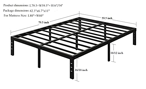 COMASACH 16 Inch Queen Bed Frame and 6 Pcs Mattress Gaskets, Heavy Duty Metal Platform Bed Frames with 4500Lbs Steel Slat Support, No Box Spring Needed, Noise Free Non Slip Mattress Foundation, Black