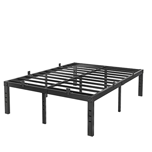 COMASACH 16 Inch Queen Bed Frame and 6 Pcs Mattress Gaskets, Heavy Duty Metal Platform Bed Frames with 4500Lbs Steel Slat Support, No Box Spring Needed, Noise Free Non Slip Mattress Foundation, Black