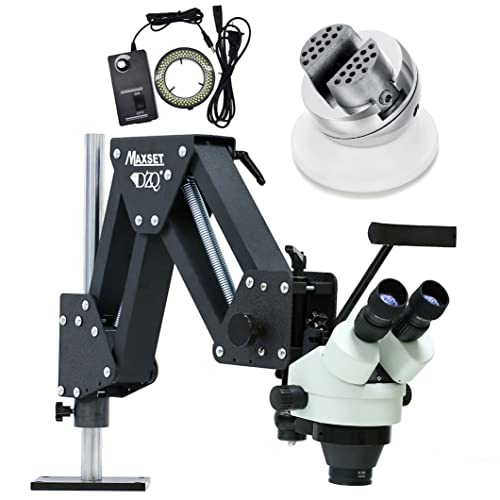 DZQ Micro Inlaid Mirror 7X-45X Multi-Directional Microscope Set Working Distance 3.7-11.8 inch Micro-Setting Microscope Spring Bracket with Ring Light and 3inch Ball Vise(360°Rotation)