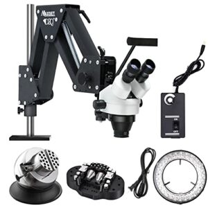 DZQ Micro Inlaid Mirror 7X-45X Multi-Directional Microscope Set Working Distance 3.7-11.8 inch Micro-Setting Microscope Spring Bracket with Ring Light and 3inch Ball Vise(360°Rotation)