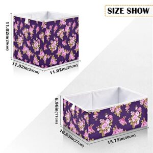 Kigai Storage Basket Pink Floral Foldable Storage Bin 11 X 11 X 11 Inches Cube Storage Baskets Box for Shelves Closet Laundry Nursery Bedroom Home Decor