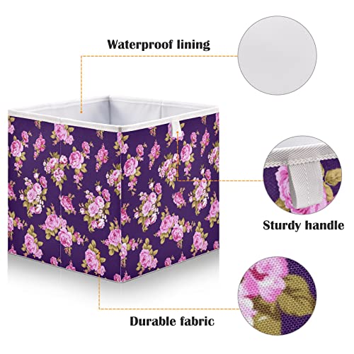 Kigai Storage Basket Pink Floral Foldable Storage Bin 11 X 11 X 11 Inches Cube Storage Baskets Box for Shelves Closet Laundry Nursery Bedroom Home Decor