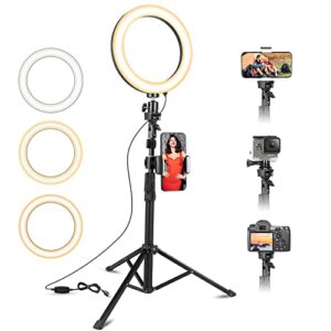 selfie ring light with tripod stand and phone holder, eicaus tripod for iphone with ringlight for live streaming, video recording, makeup, lighting kit gifts for youtube and tik tok